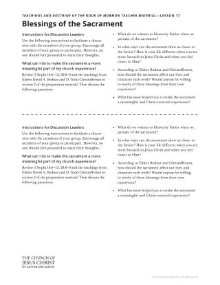 Lesson 17 Teacher Material: Belonging to the Lord’s Church