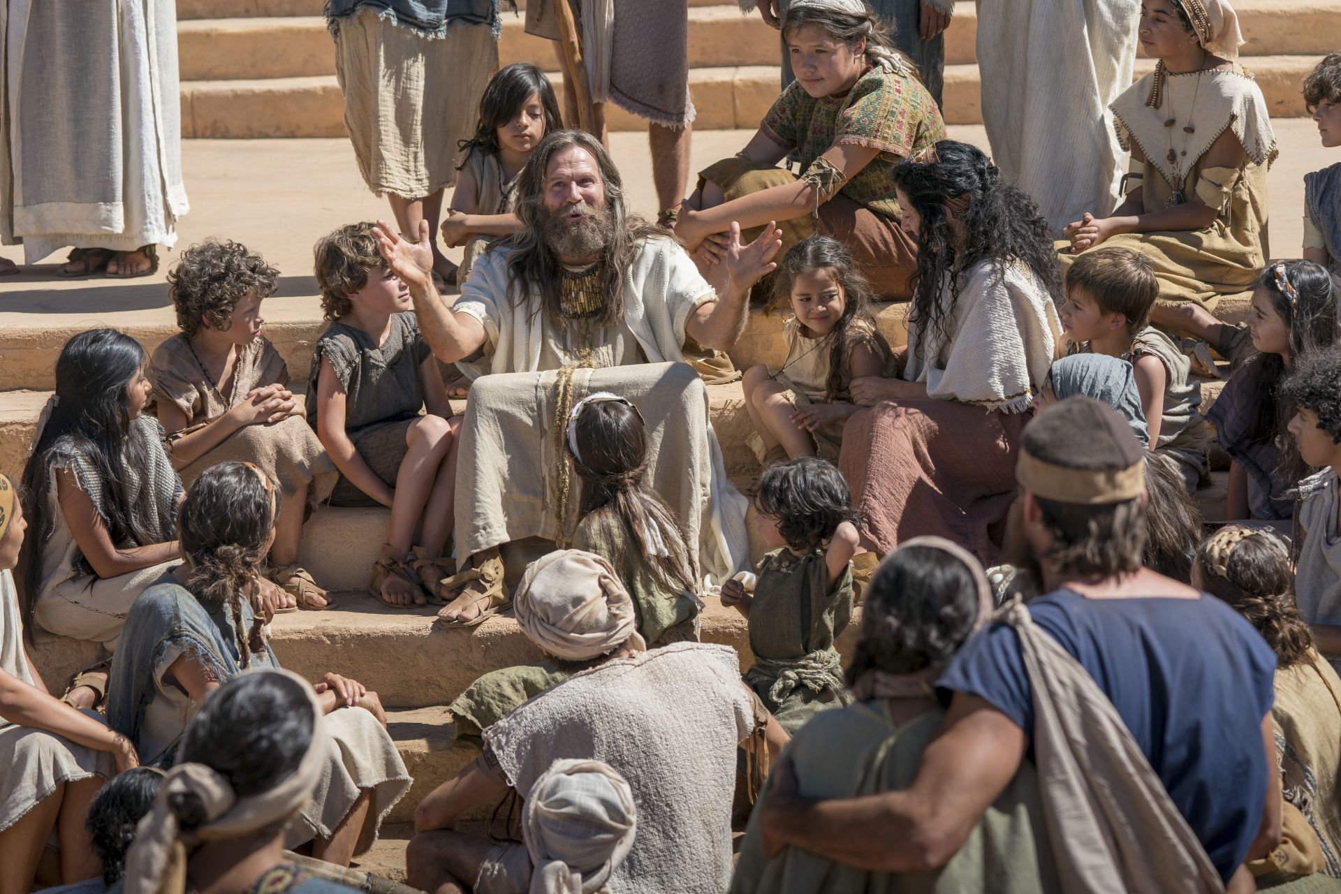Jacob sitting on the steps of the temple