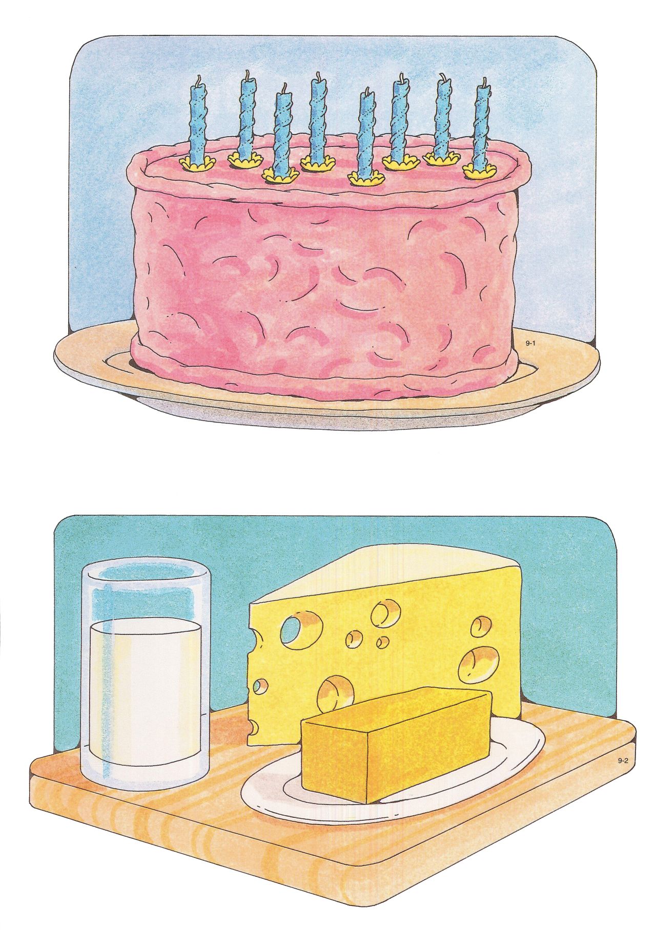 Primary Visual Aids: Cutouts 9-1, Birthday Cake; 9-2, Dairy Products