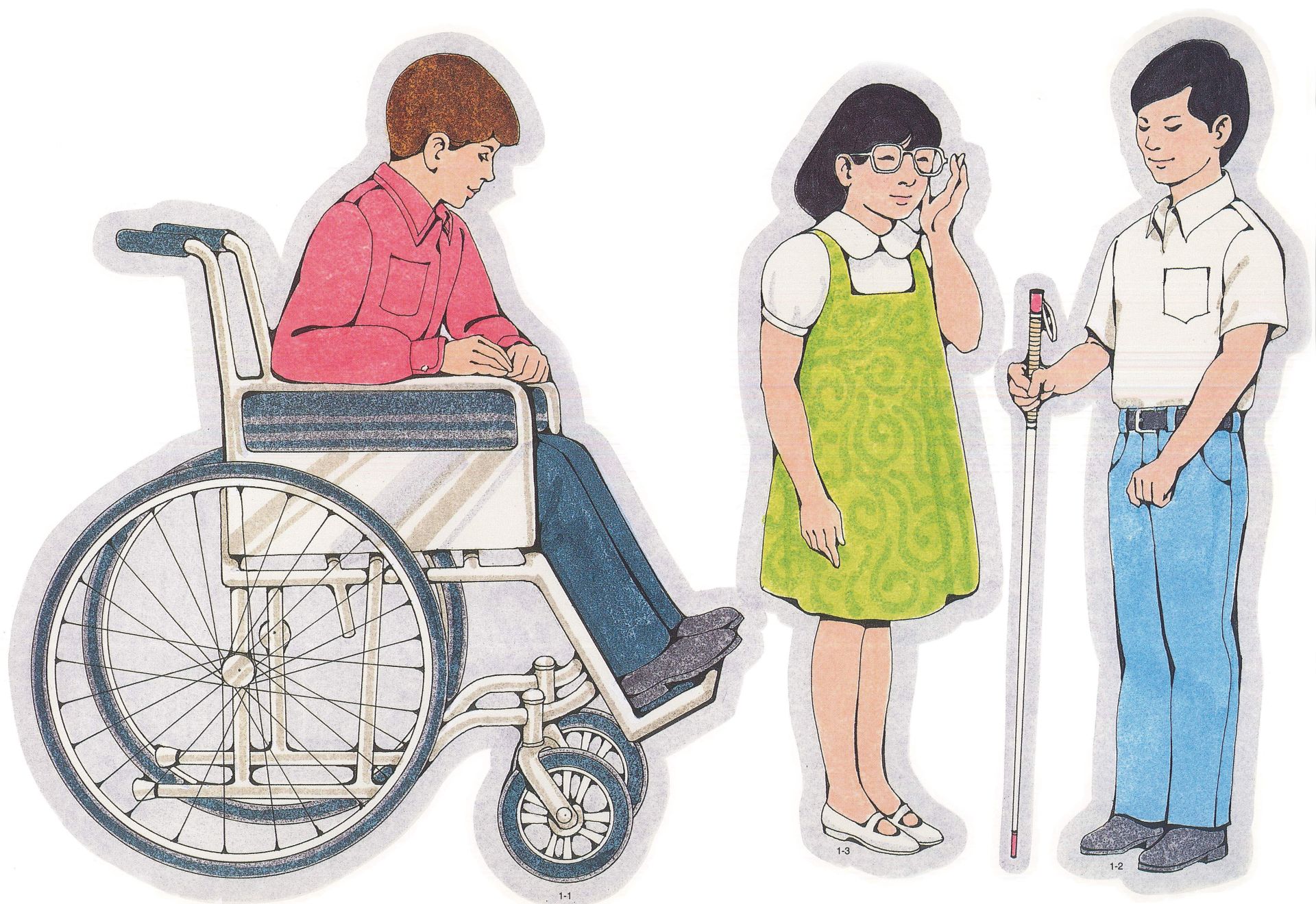Primary Visual Aids: Cutouts 1-1, Boy in Wheelchair; 1-2, Blind Boy ...