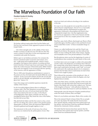 Lesson 8: Teaching the Message of the Restoration (Part 2)